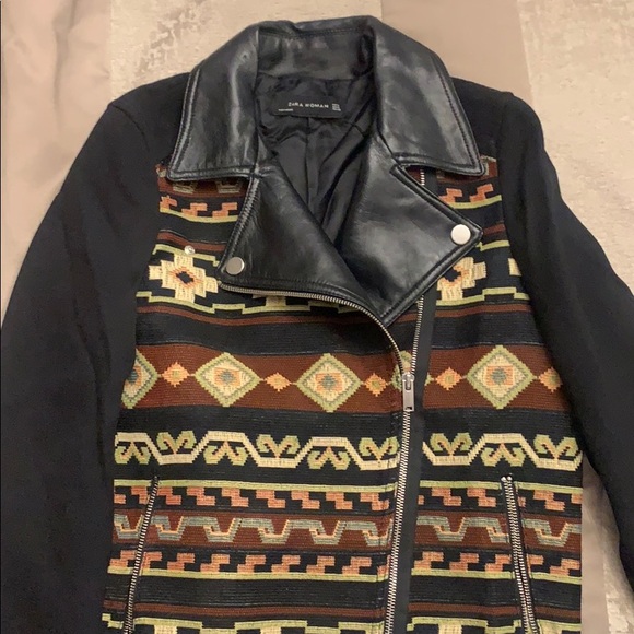 Zara | Jackets & Coats | Zara Embroidered Aztec Tribal Print Moto ...